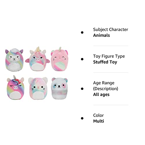 Squishville by Squishmallow Mini Plush Rainbow Dream Squad, Six 2β Rainbow Animals, Irresistibly Soft Colorful Plush, Mini Cat, Llama, and Panda Squishmallows