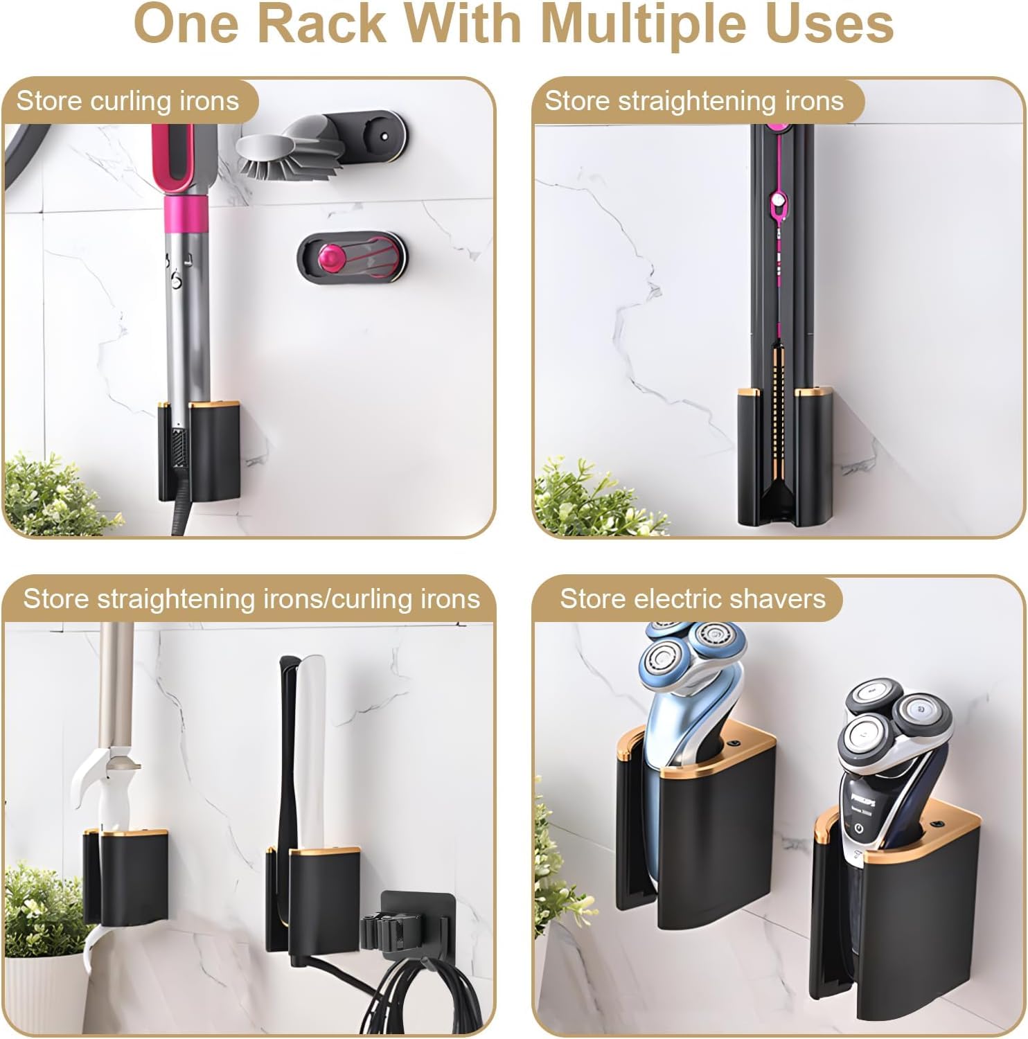 Luvitory Wall Mount Holder Compatible with Dyson Airstrait Straightener, Airwrap Styler Hair Curling Iron Barrels and Brushes, Metal Organizer Storage Rack, Curling Iron and Accessories Organizer Rack