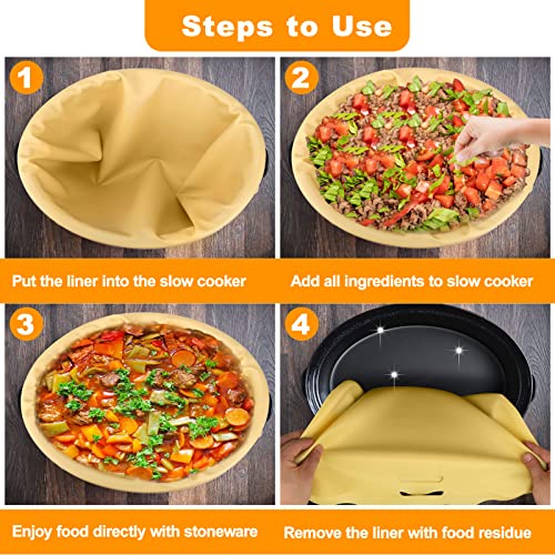 XANGNIER 2 Pack Silicone Slow Cooker Liners for 6,7,8 Quarts Crockpot, Reusable Silicone insert,Leakproof & Easy Clean,Cooking Bags for Oval or Round crock pot,Slow Cooker Accessories(Pink+Yellow)