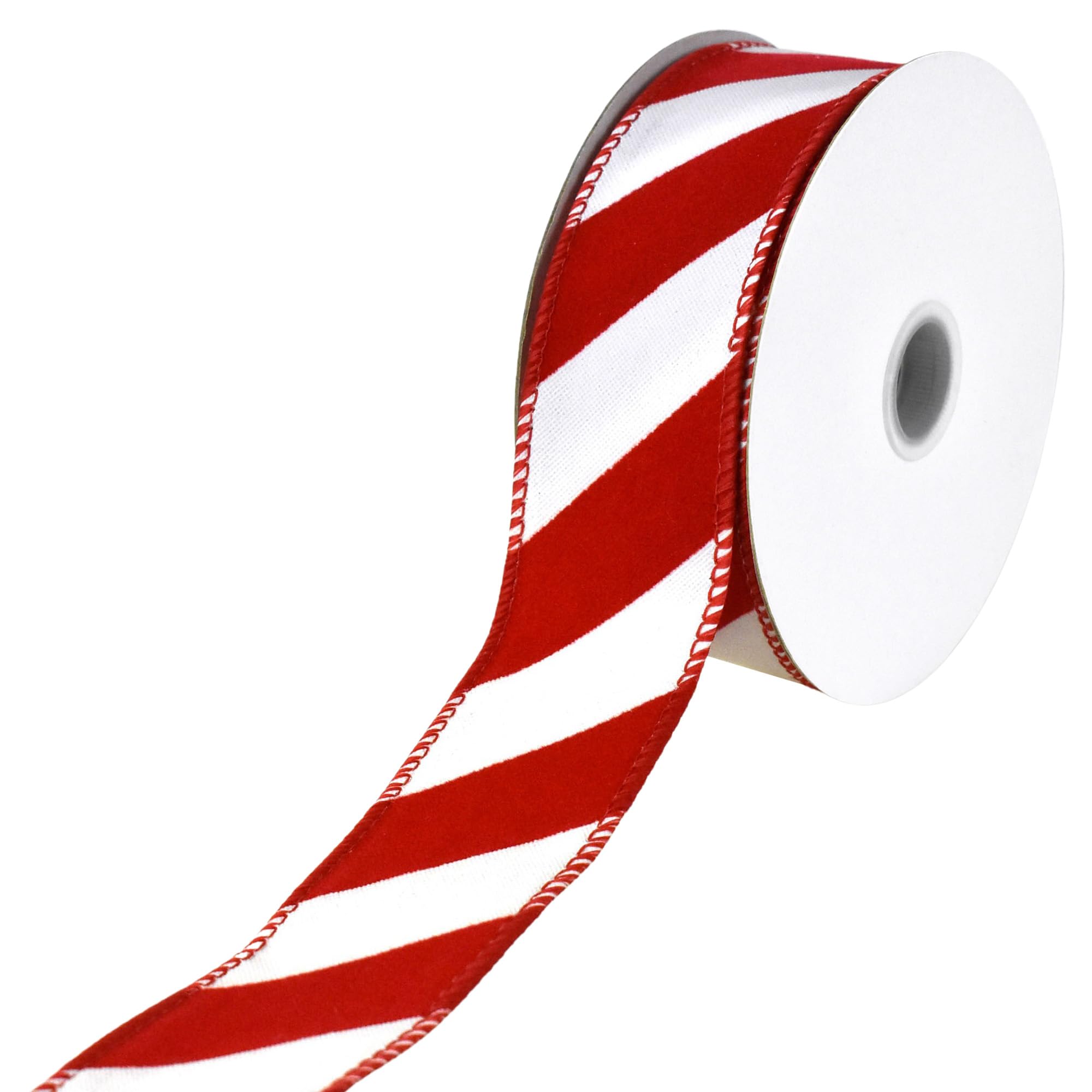 Christmas Candy Cane Velvet Outdoor Wired Ribbon, 1.5 inch-10-yard Buy from Tchoice