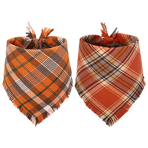 Whaline Fall Dog Bandana Autumn Dog Bibs Rustic Vintage Plaids Reversible Washable Triangle Dog Scarf Pet Neckerchief for Small Medium Large Pet Cat Dog Thanksgiving Costume Accessories, 2 Pack