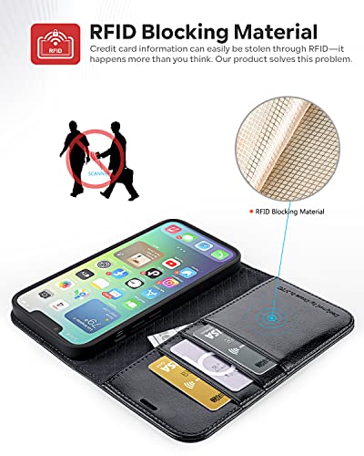 OCASE iPhone 14 Plus Wallet Case, Durable PU Leather Flip Folio Case with 3 Card Holders, RFID Blocking, Shockproof TPU Inner Shell, Protective Phone Cover Women Men for iPhone 14 Plus 6.7 Inch, Black
