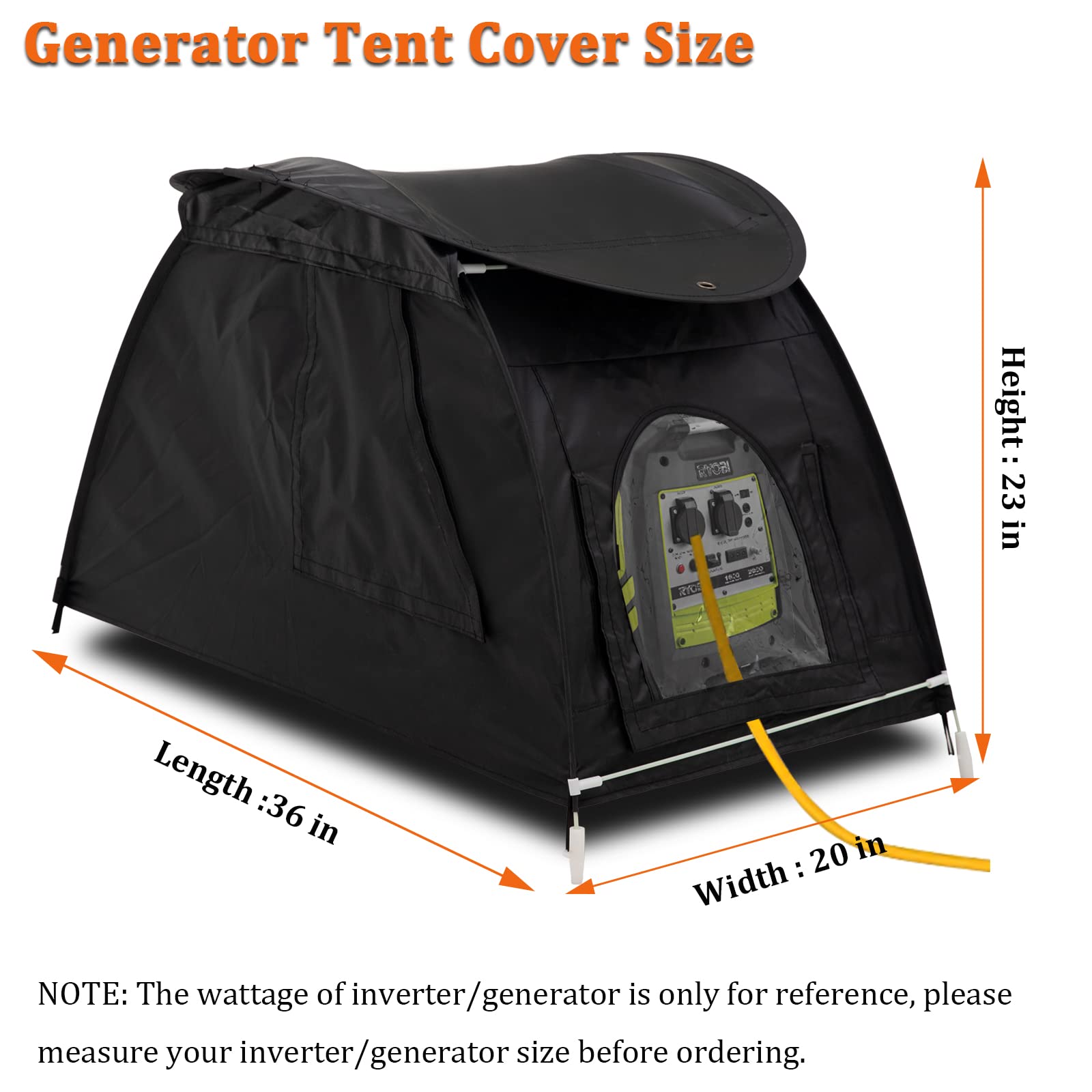 Coverify Generator Cover While Running, Portable Waterproof Generator Storage Cover,All-Weather Protection Generator Tent Cover for Most Universal 1000-5500 Watt Inverter Generator (36*20*23in, Black)