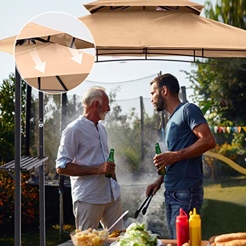 MASTERCANOPY 8 x 5 Grill Gazebo Outdoor BBQ Gazebo Canopy with 2 LED Lights (Khaki)
