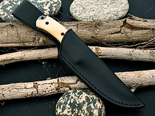 Custom Handmade Damascus Steel Hunting Knife Skinner knife Fixed Blade Knife 8 1/2'' Overall Camel Bone with Sheath BW-4145
