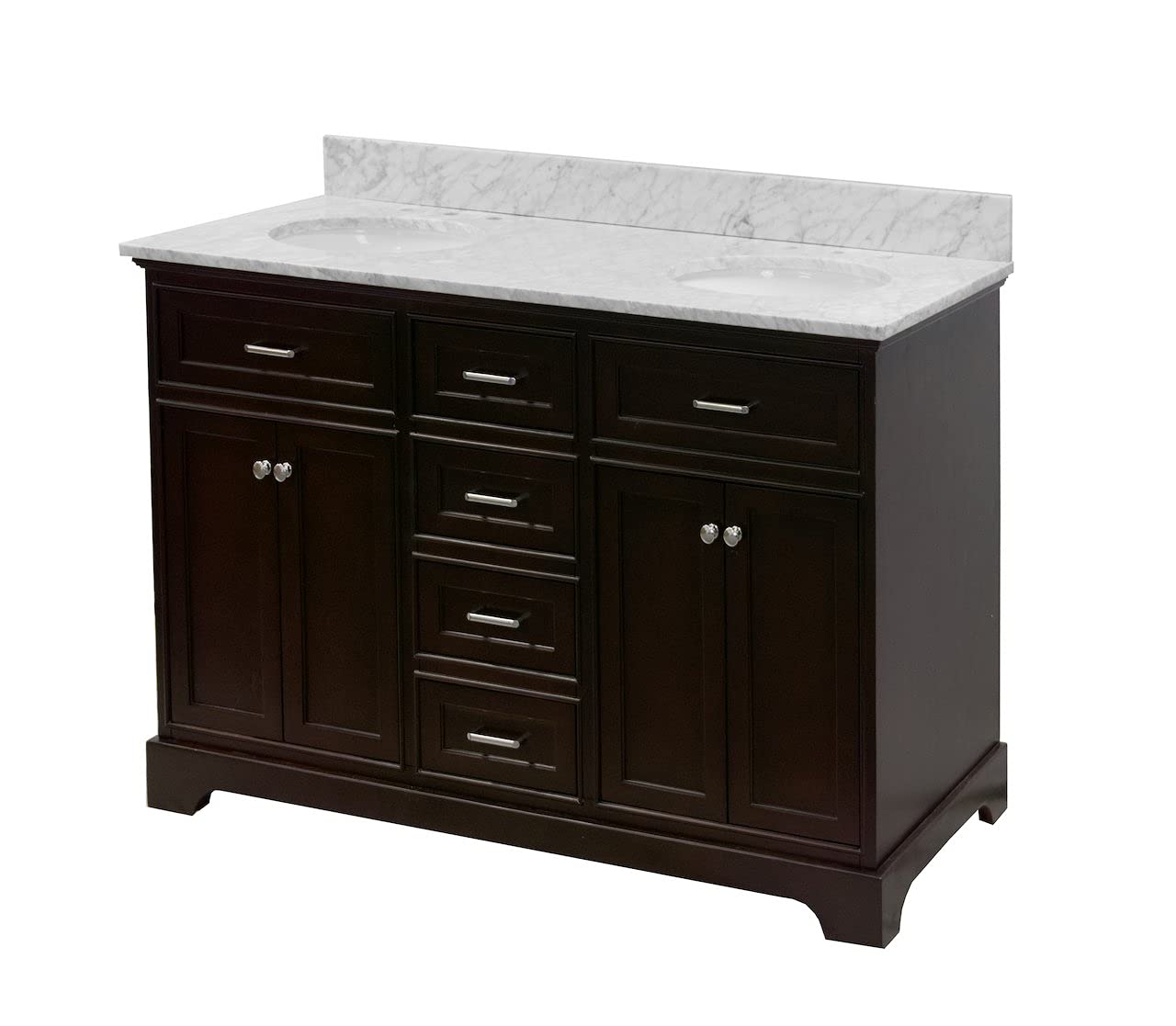 Kitchen Bath Collection Aria 60-inch Double Bathroom Vanity (Carrara/Powder Blue): Includes Powder Blue Cabinet with Authentic Italian Carrara Marble Countertop and White Ceramic Sinks