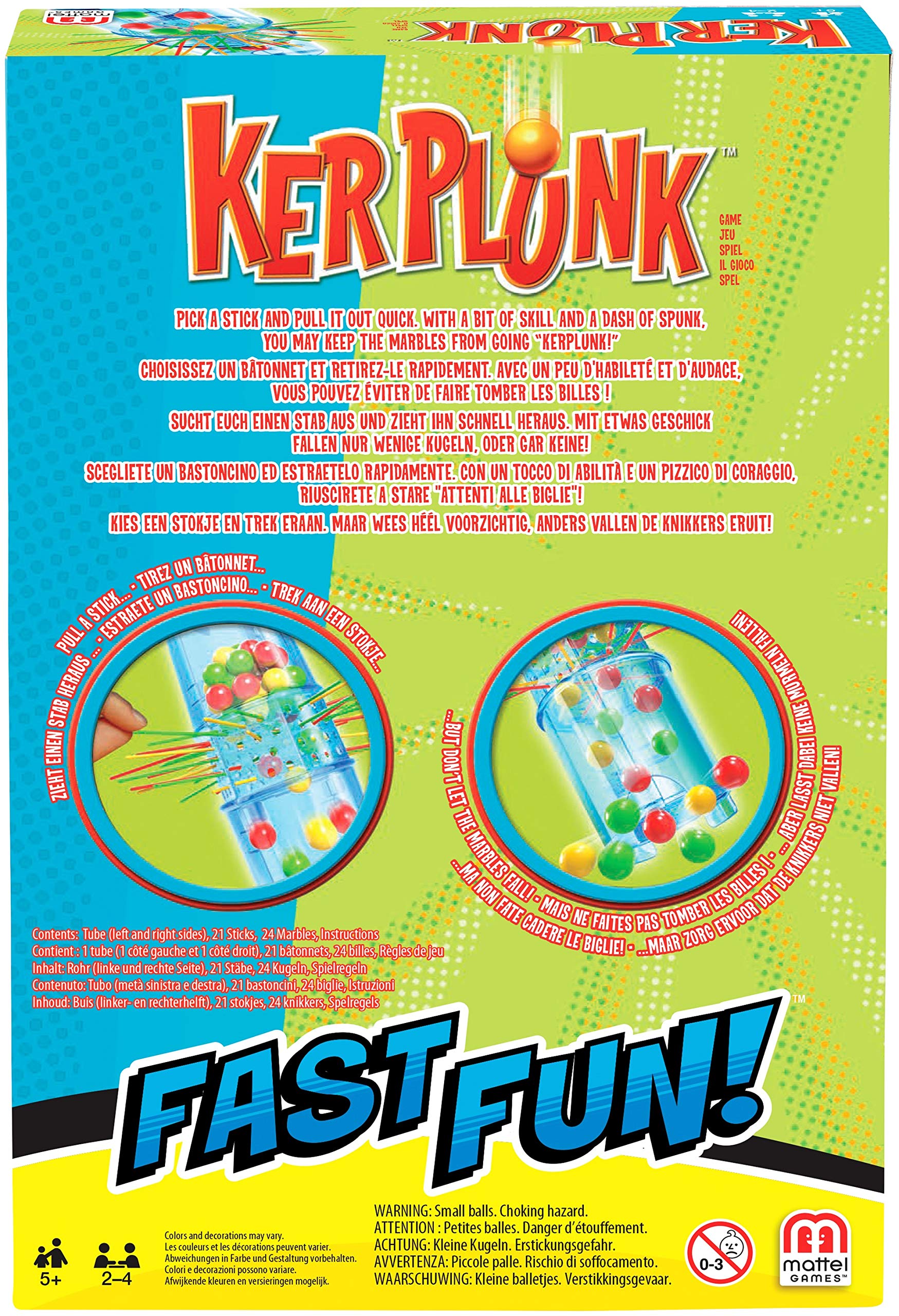Mattel Games Fast Fun Blokus/Kerplunk, Two Player Game, Playing Time Approx. 15 Minutes, Age 5+