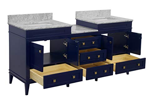Kitchen Bath Collection Eleanor 72-inch Double Bathroom Vanity (Carrara/Royal Blue): Includes Royal Blue Cabinet with Authentic Italian Carrara Marble Countertop and White Ceramic Sinks