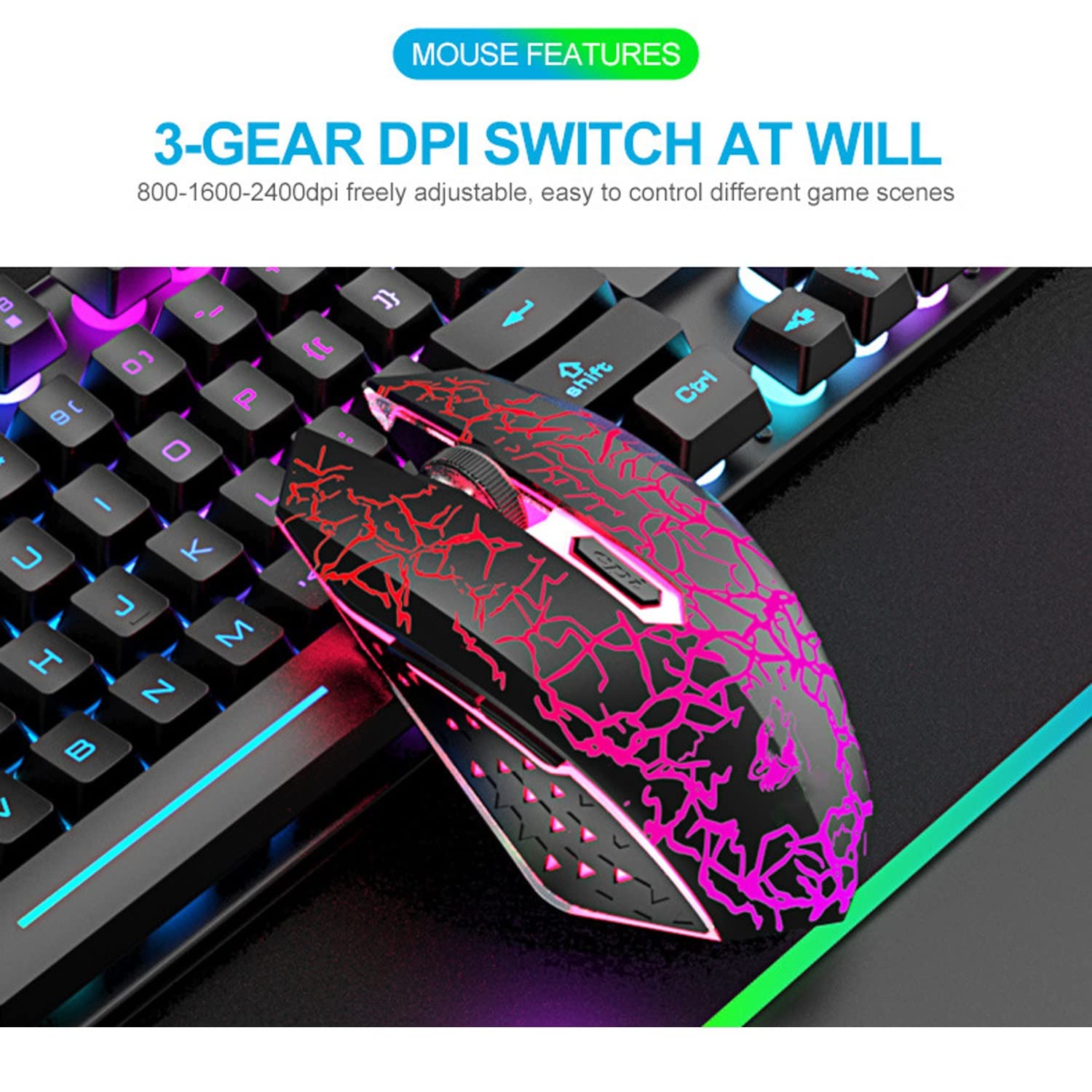 EXHNLE RGB Gaming Mouse and Keyboard, 87 Keys Gaming Keyboard and Mouse Combo, Wired LED Rainbow Backlit Keyboard, Keyboard and Mouse Gaming for PC Laptop (Color : Black)