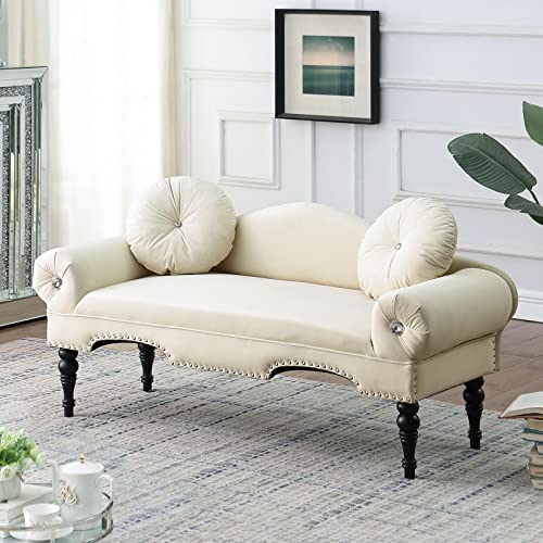 GNIXUU 54ā Modern Small Loveseat Sofa, Mid Century Love Seat Couch Settee Velvet Tufted 2 Seater Couches Bedside Entryway Bench with 2 Pillows Nailhead Trim for Bedroom, Living Room(Beige)