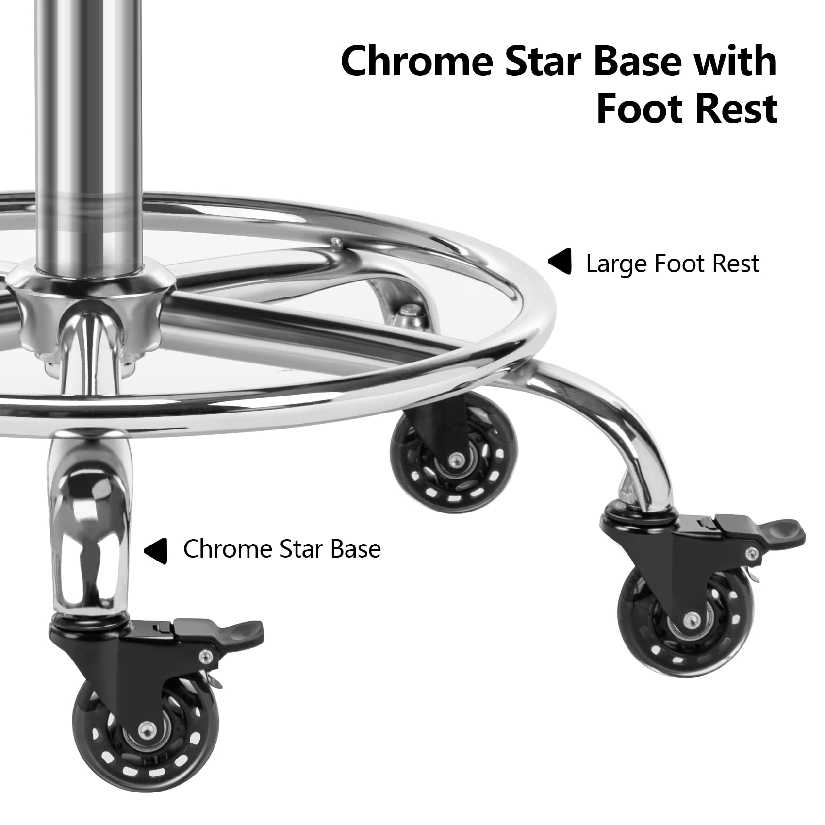 CoVibrant Lockable Rolling Stool Adjustable Swivel Stool with Noiseless Rubber Wheels and Foot Rest for Kitchen Medical Esthetician Studio