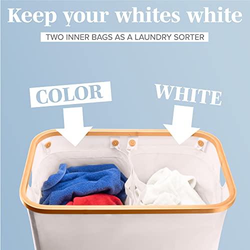 Lonbet - Beige Double Laundry Hamper with Lid, 2 Sections and Removable Bags, Hamper for Laundry 2 Compartments to Simplify Laundry Day for Busy Moms, 39.6 Gallons (3-5 Loads in a Washing Machine)