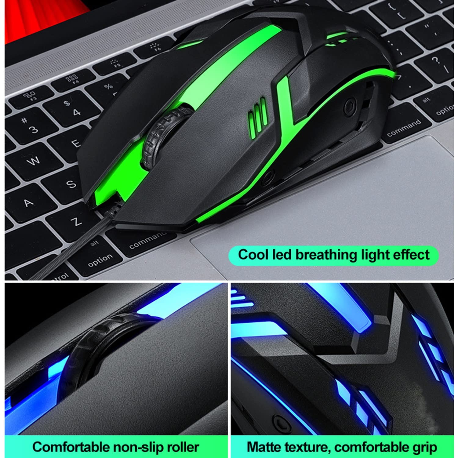EXHNLE Wired Gaming Keyboard Mouse Combo LED Rainbow Backlit Gaming Keyboard RGB Gaming Mouse, 104 Keys USB Ergonomic Keyboard, for PC Computer Gamer (Color : White)