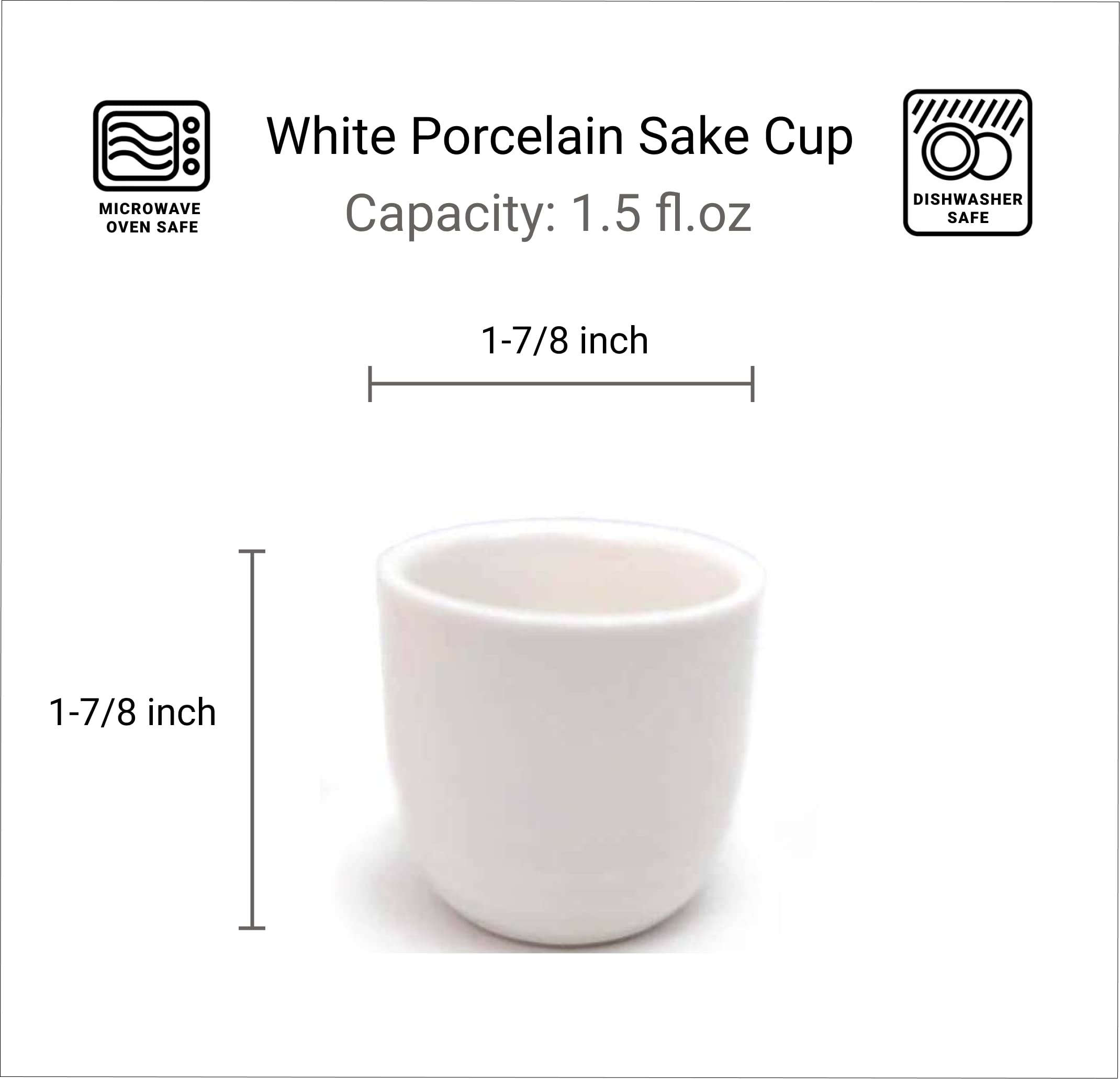 JapanBargain 2724, Sake Cups Set Japanese Porcelain Wine Saki Cup Small Tea Cup Microwave and Dishwasher Safe, White Color, 4 Cups