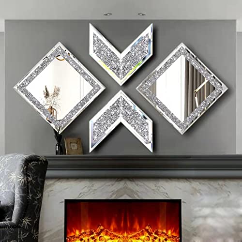 XIHACTY 2 Piece Mirrored Chevron Arrows, Crystal Crushed Diamond Arrow Wall Décor, Silver Arrow Sign for Gallery Wall for Dining Room, Living Room(12inch x 12inch)