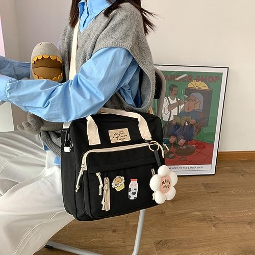 MUSICARD Girls Kawaii Backpack with Cute Pins and Pendant, Japanese Schoolbag Aesthetic Rucksack with Accessories for Teens