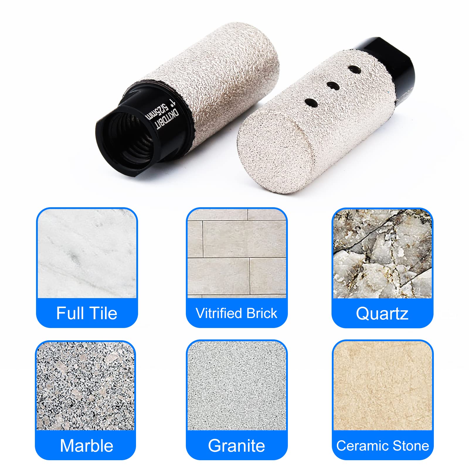 Diamond Coated Finger Bit, 1" Tile Milling Bit to Enlarge Grind Polish Shape Holes on Porcelain Ceramic Marble Granite Tile Countertop, with 5/8-11 Thread to 3/8" Hex Shank Adapter, Diameter 25mm