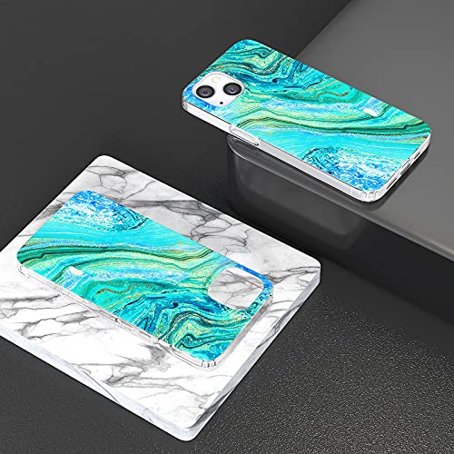 MATEPROX Compatible with iPhone 13 Mini Case iPhone 12 Mini case,Marble Design Slim Thin Stylish Geometric Cover(Frosted Green)