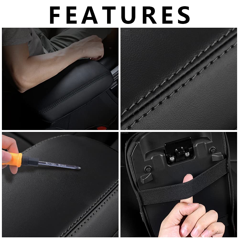 DIKSOAKR Center Console Cover Armrest Cover for Ford Edge 2015-2021, Luxury Leather Middle Console Cover Waterproof Car Armrest Protector (Black Line)