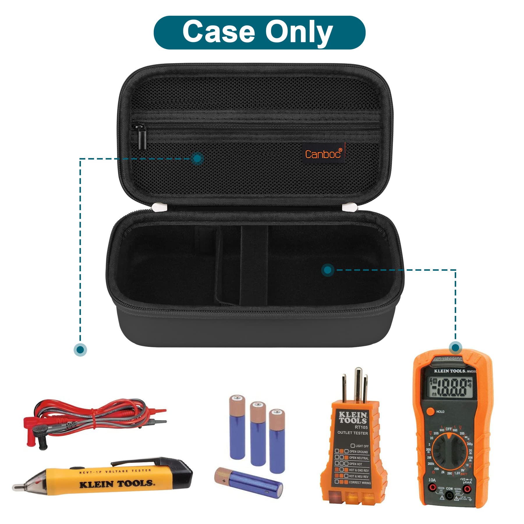 Canboc Hard Travel Carrying Case, Storage Bag fit Digital Multimeter, Mesh Bag fit Cable, Black+Black
