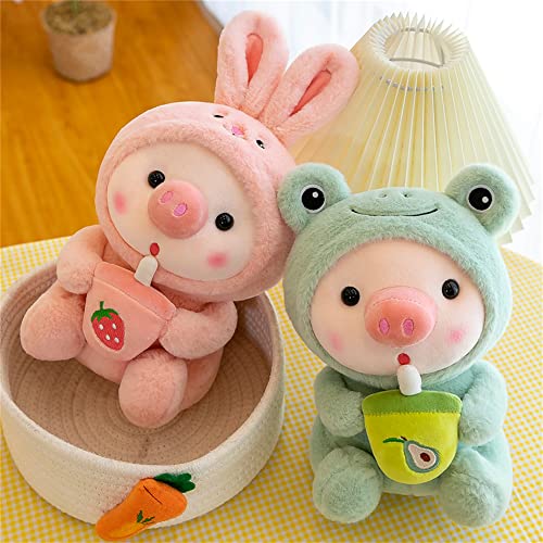 LANFIRE Pig Plush Pillow Pig Dressed Up As Frogs Tigers Rabbits Cute Plush Pillow Gifts for Boy Girl (9.8 in, Pink)