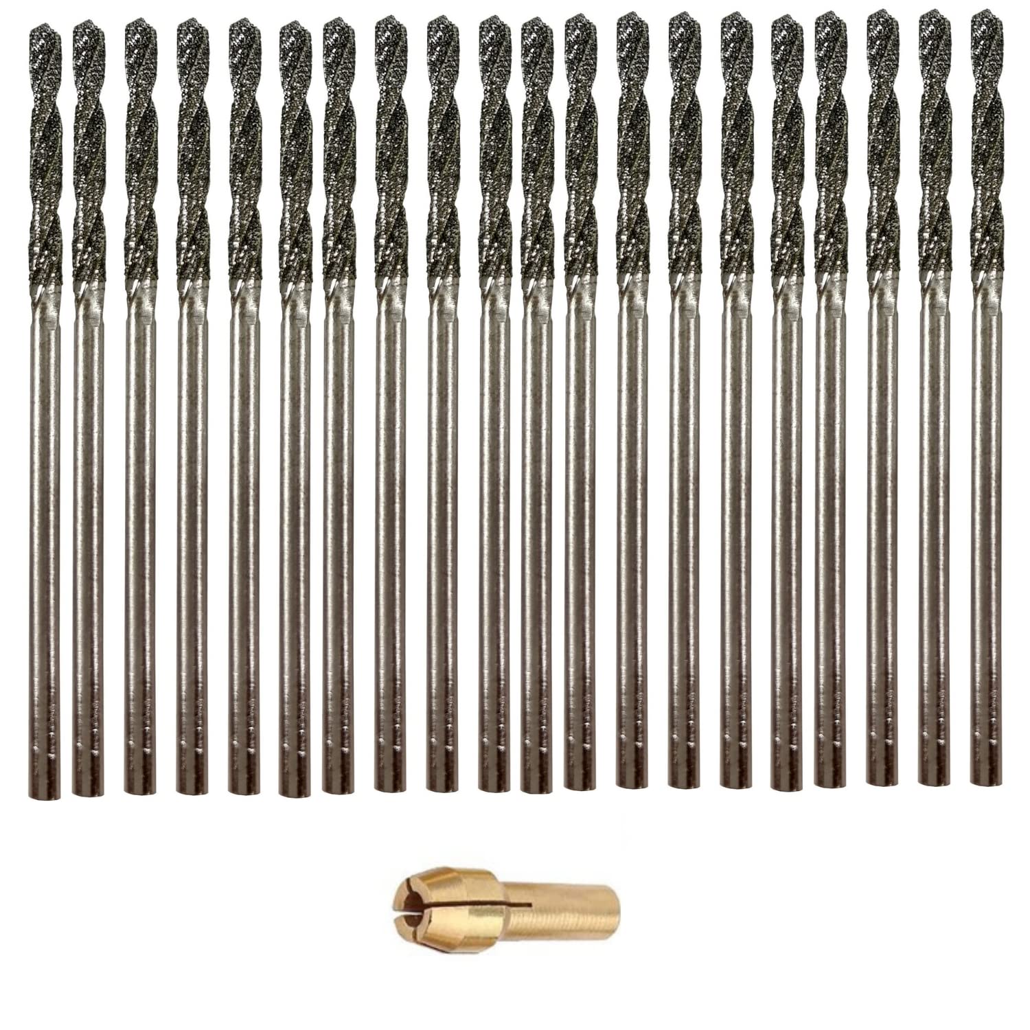 Diamond Drill Bit Set 2mm 20 Pieces Compatible with Dremel Collet Included Twist Tip Jewelry Beach Sea Glass Shells Gemstones Lapidary Ornament Bracelet Necklace Arts Crafts 5/64 inch