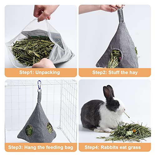 Rabbit Hay Feeder Bag,Bunny Hay Feeder Bag, Guinea Pigs Feeder Bag, Hanging Soft Burlap Feeder Bag with 3 Holes for Rabbit, Bunny, Guinea Pigs ,Hamster and Other Similar Size Animals (Pink)