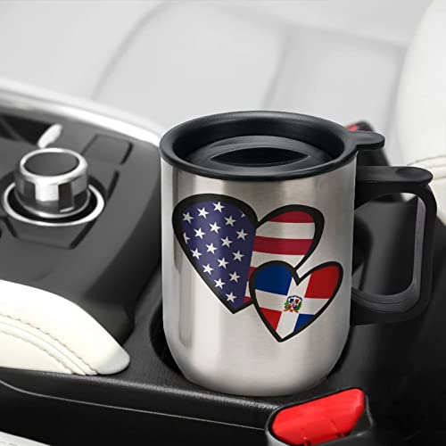 Interlocking Hearts USA Dominican Republic Flag 14 Oz Travel Coffee Mug Stainless Steel Vacuum Insulated Cup with Lid