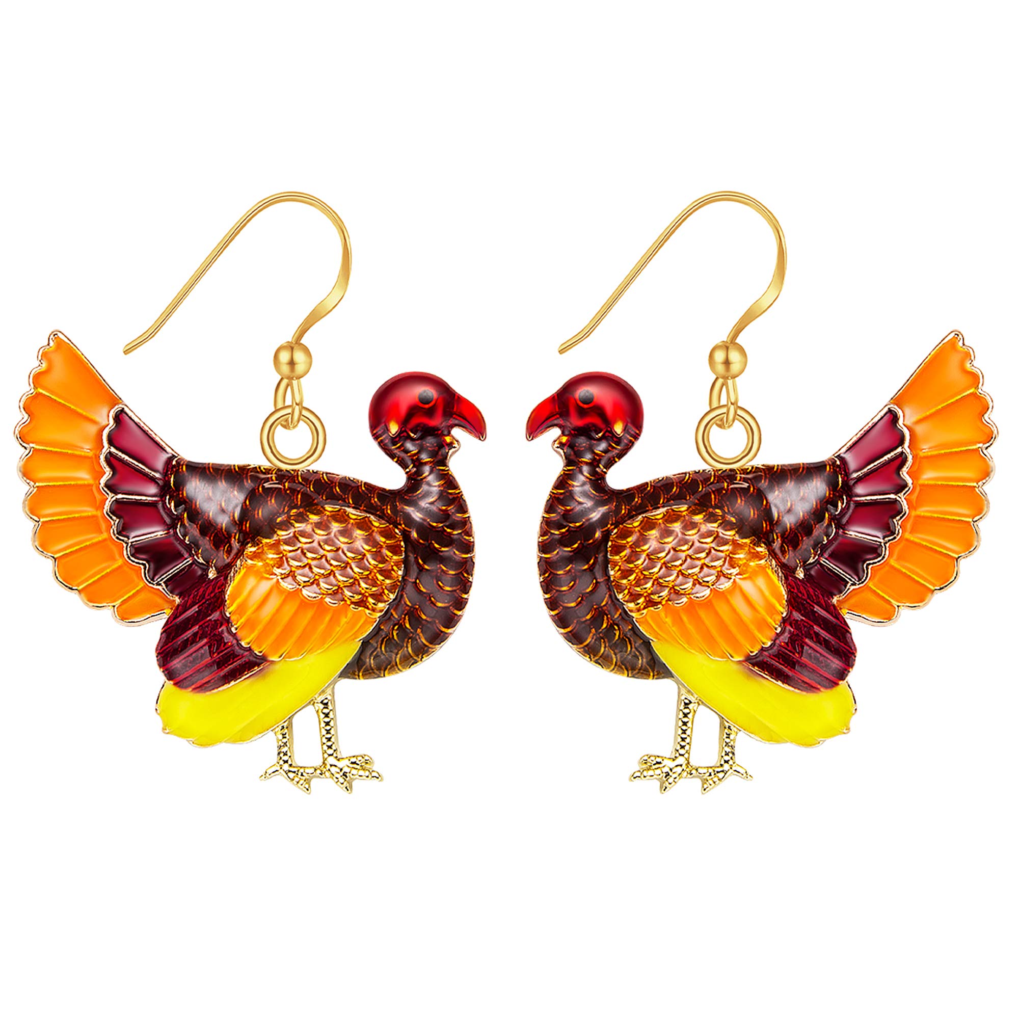 Christmas Earrings for Womens, Enameled Xmas Holiday Jewelry Thanksgiving Turkey Drop Dangle Earrings