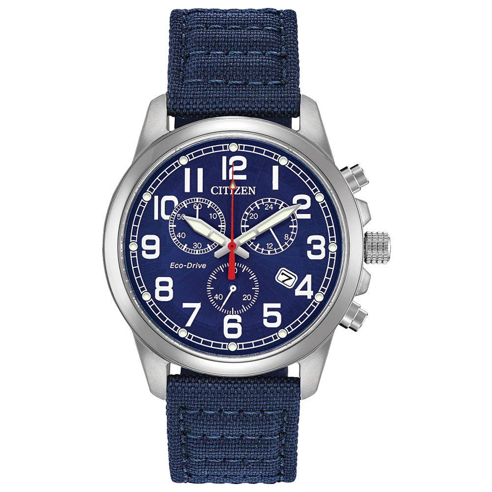 Citizen Eco-Drive Garrison Quartz Mens Watch, Stainless Steel with Nylon strap, Field watch, Blue (Model: AT0200-21L)