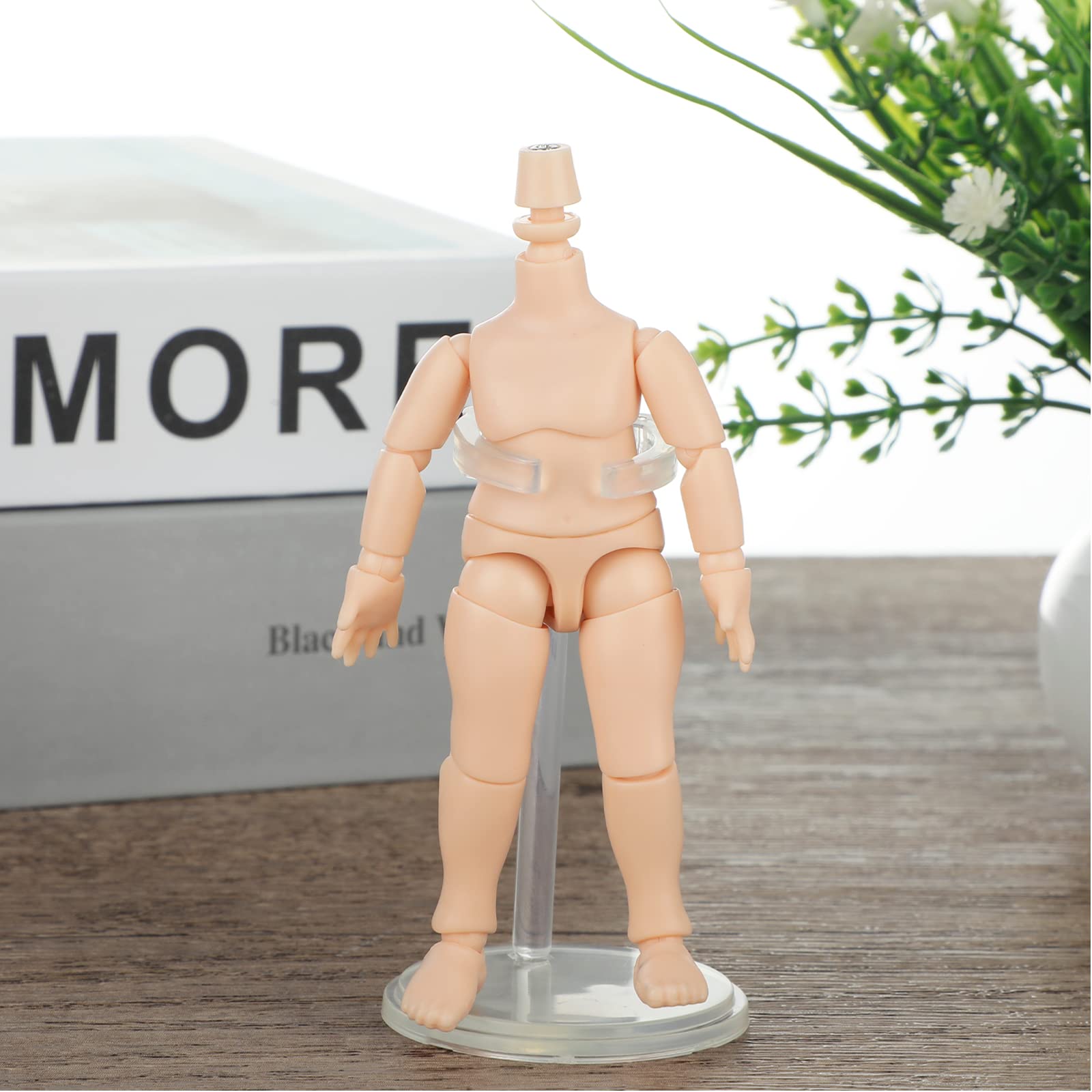 Doll Body, 10cm/4in Joint Doll Body for 1/12 Scale BJD Doll Head, Movable Joints Action Figure Body with Spare Hands & Stand for DIY Replacement, Head Not Included
