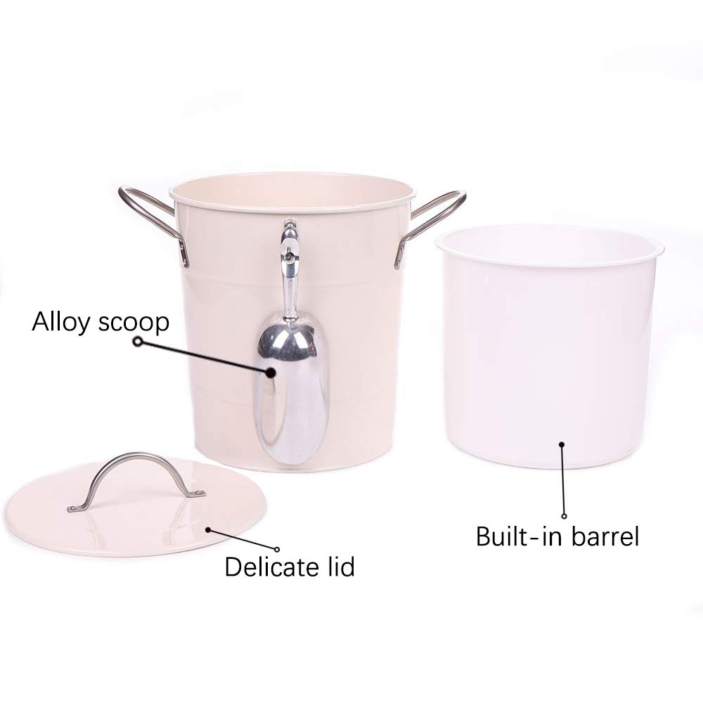 Home by Jackie Inc T586 Cream 4L Metal Double Walled Ice Bucket Set with Lid and Scoop