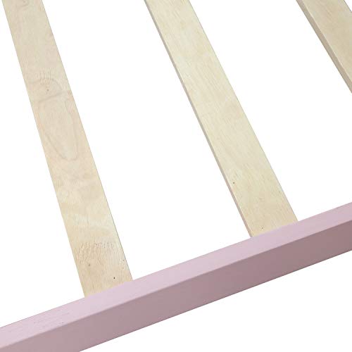 MWrouqfur Twin Size Wood Platform Bed Frame for Kids,Bed Frame Mattress Foundation with Headboard and Wood Slat Support for Girls Boys (Pink)