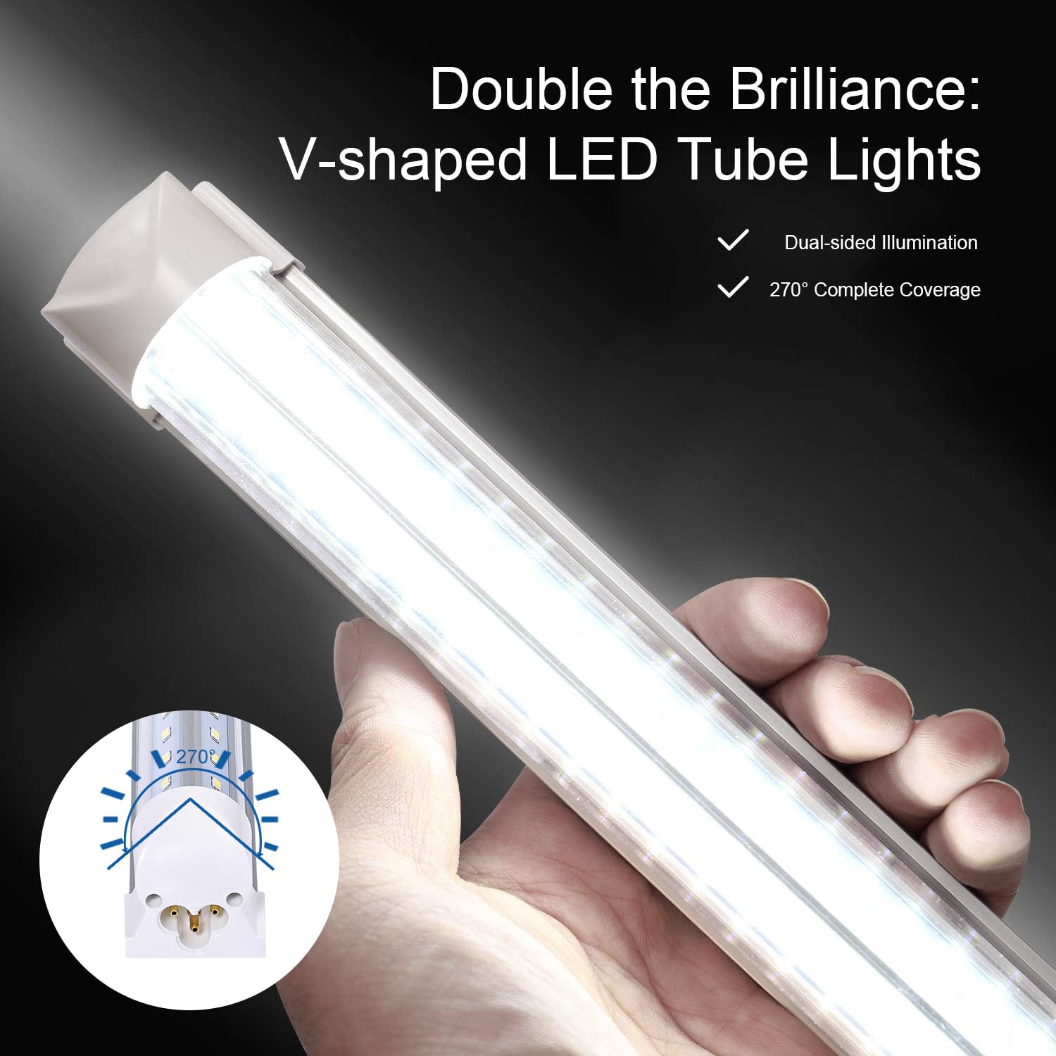 LUMINOSUM LED Shop Light 6ft, 42W LED Tube Light Fixture, Clear Cover Cool White 6000K, V-Shaped Integrated Fixture for Cooler Door Lighting, 20-Pack