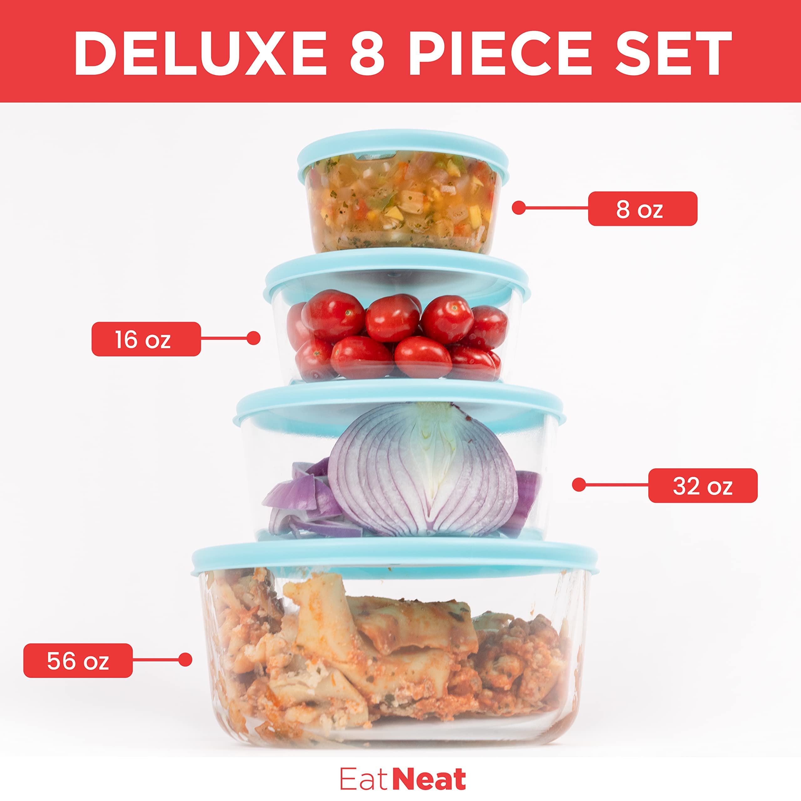 EatNeat 4 Piece Beautiful Glass Kitchen Canisters with Stainless Steel Lids 4 pc Round Glass Food Storage Containers With Lids