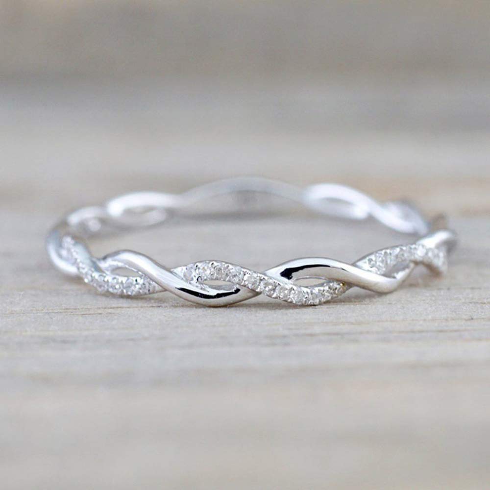 Cuteshop 925 Sterling Silver Stack Twisted Ring Twist Ring Stackable CZ Crystal Rings Wedding Party Women Matching Ring (7)
