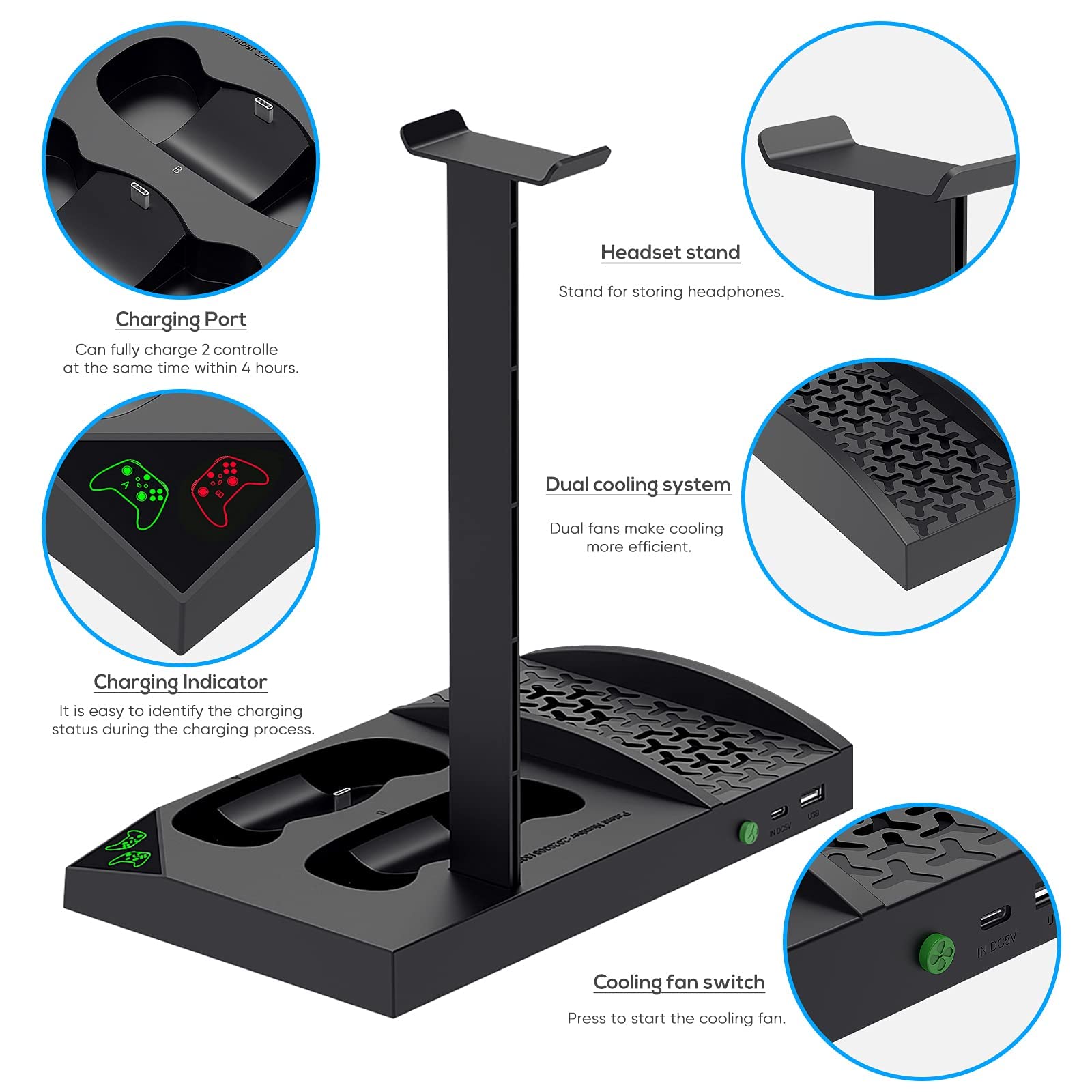 Cooling Fan Stand for Xbox Series S with 3-Pack 1400mAh Rechargeable Battery Pack, YUANHOT Vertical Charging Station Dock Accessories with Controller Charger Port & Cooler System for XSS - Black