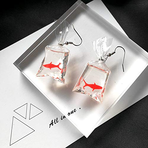 Christmas Funny Fish in Bag Earrings, Unique Acrylic Resin Dangle Earrings Gift for Girls Women