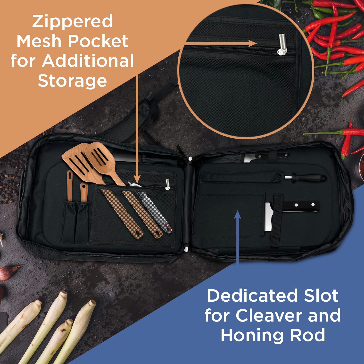 Driven Chef Ultimate 1600D Chef Knife Backpack with 30+ Pockets for Storage of Knives, Kitchen Tools, Utensils and Other Items | Ultra Reinforced Construction | Generous Size [18 x 13 inches]