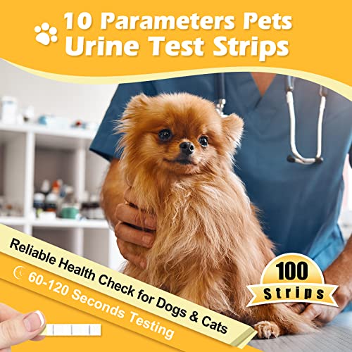 Easy@Home Dog Diabetes Urine Test: 10 Parameters Urine Test Strips for Dogs & Cats Animal Urinalysis Reagent Strips - Detect Urinary Tract Infections UTI Bladder Kidney Liver Function 100 Counts