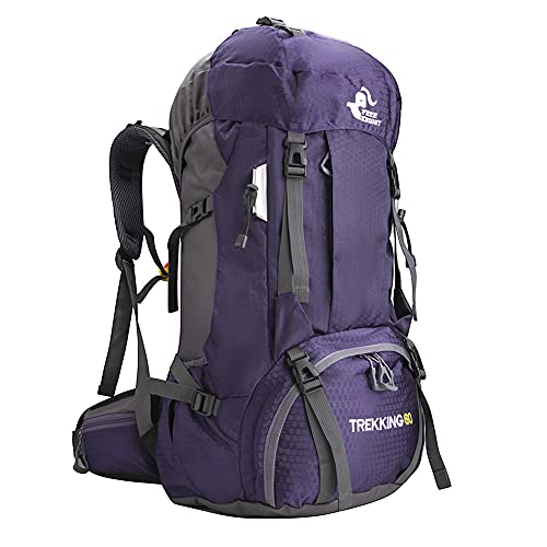 Kerxinma 60L Hiking Backpack Waterproof Travel Hiking Camping with Daypack Cover (Purple)