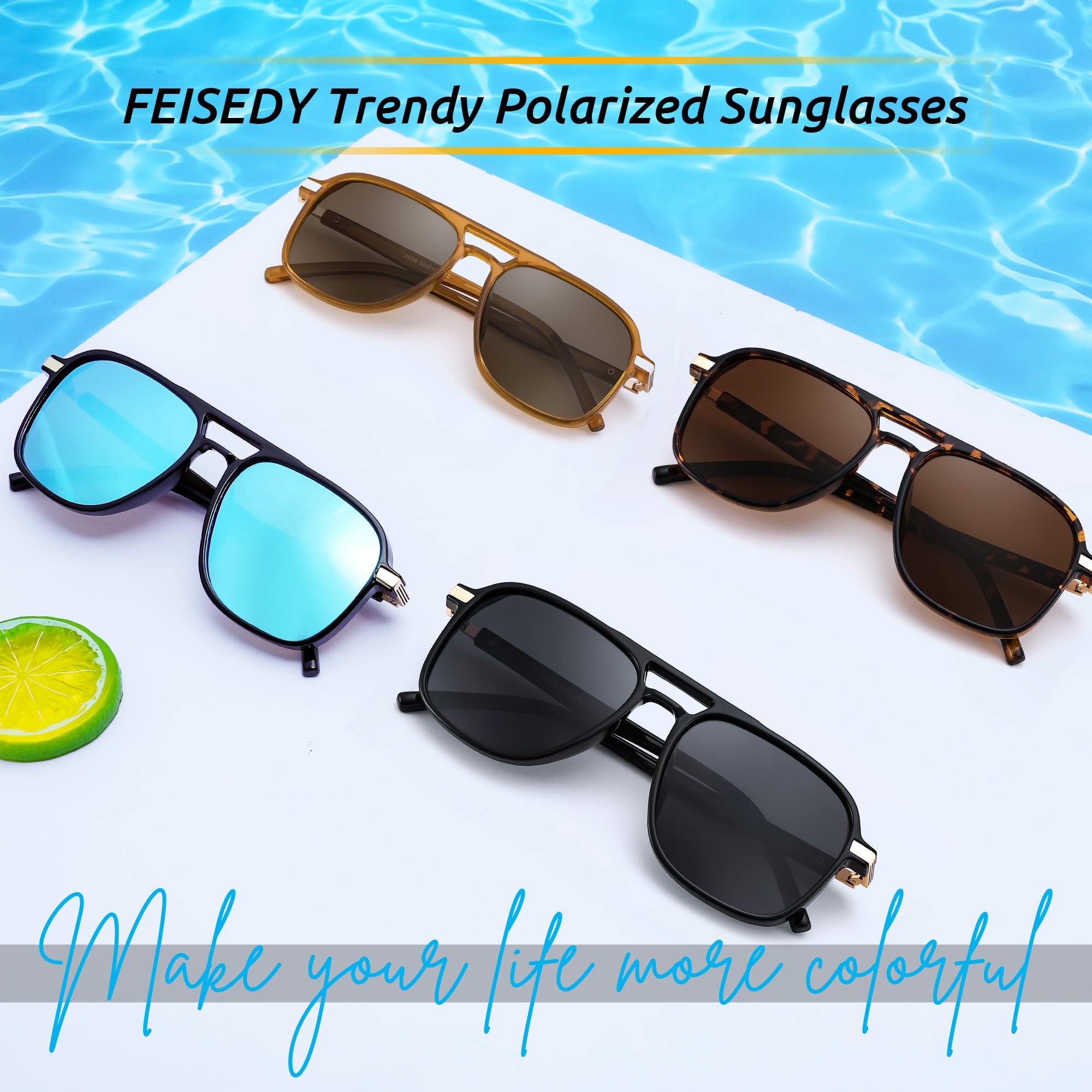 FEISEDY Retro Polarized Aviator Sunglasses Womens Men, 70s Vintage Square Aviators Shades B9134