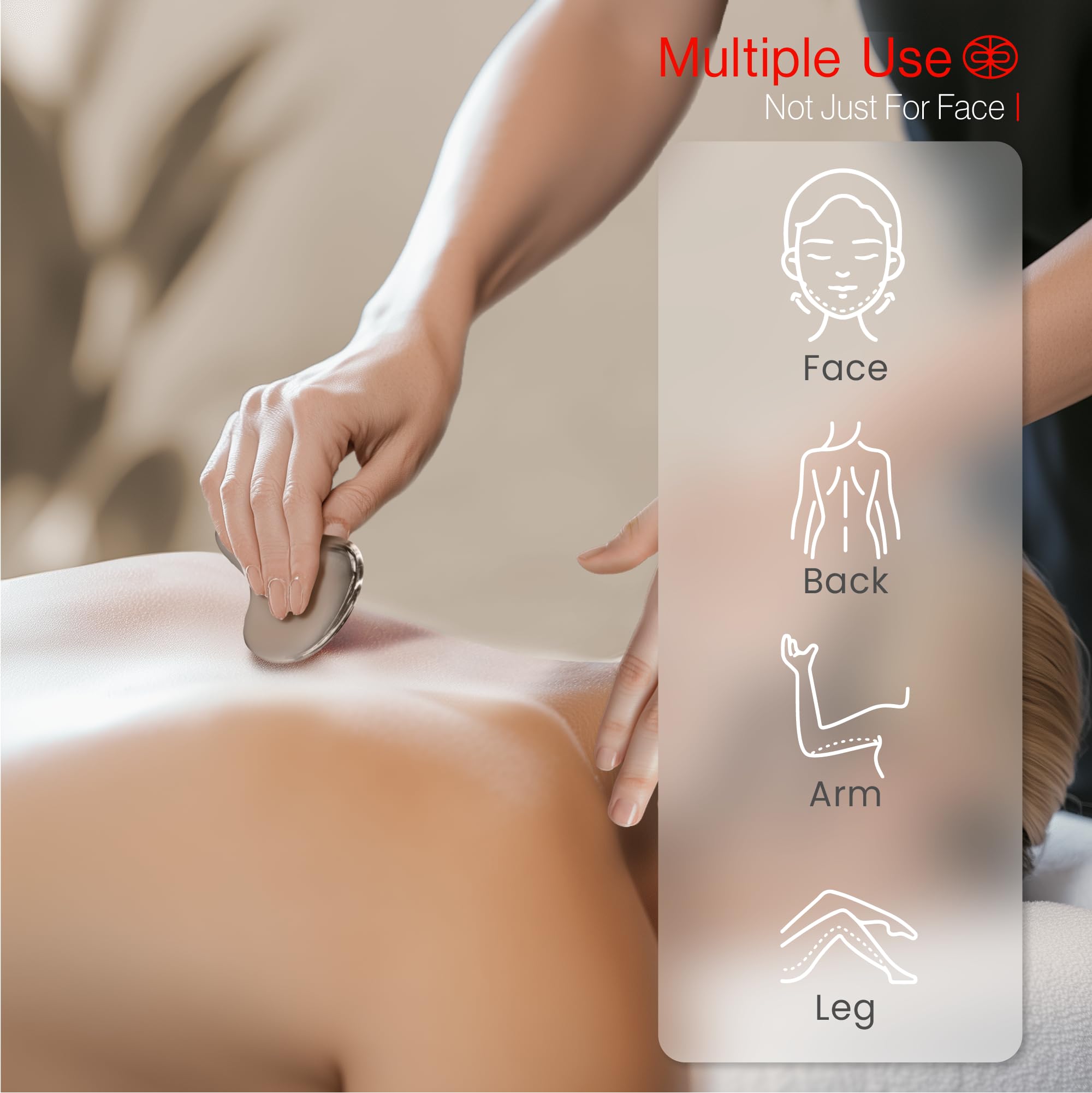 Rena Chris Gua Sha Facial Tools, Stainless Steel Guasha Tool for Acupuncture, Manual Massage Sticks for Jawline Sculpting and Puffiness Reducing, Gua Sha Scraping Massage Tool, Skin-Care Tool (Sliver)