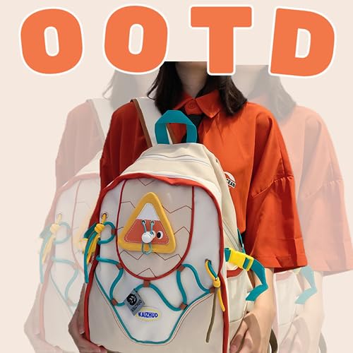 Kawaii Backpack Aesthetic Backpack Backpacks with Cute Pendant, Adorable Shoulder Bag (Khaki)
