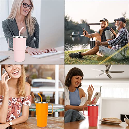 Sursip 24 oz Insulated Cup with Handle, Double Wall Vacuum Stainless Steel Tumbler with Straw and 2 Lids, For Cold/Hot Drinks, Coffee Travel Mug for Car/Home/Office/Party/Camping (Pink-1 Pack)