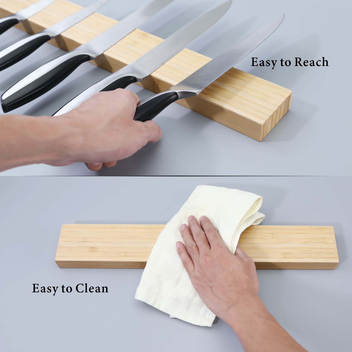 KITCHENDAO Bamboo Magnetic Knife Holder for Wall 17 inch Knife Magnetic Strip Bar Rack- 50% Stronger Magnet - Safe, Secure & Easy Storage Solution for Kitchen Knives, Metal Utensils & More