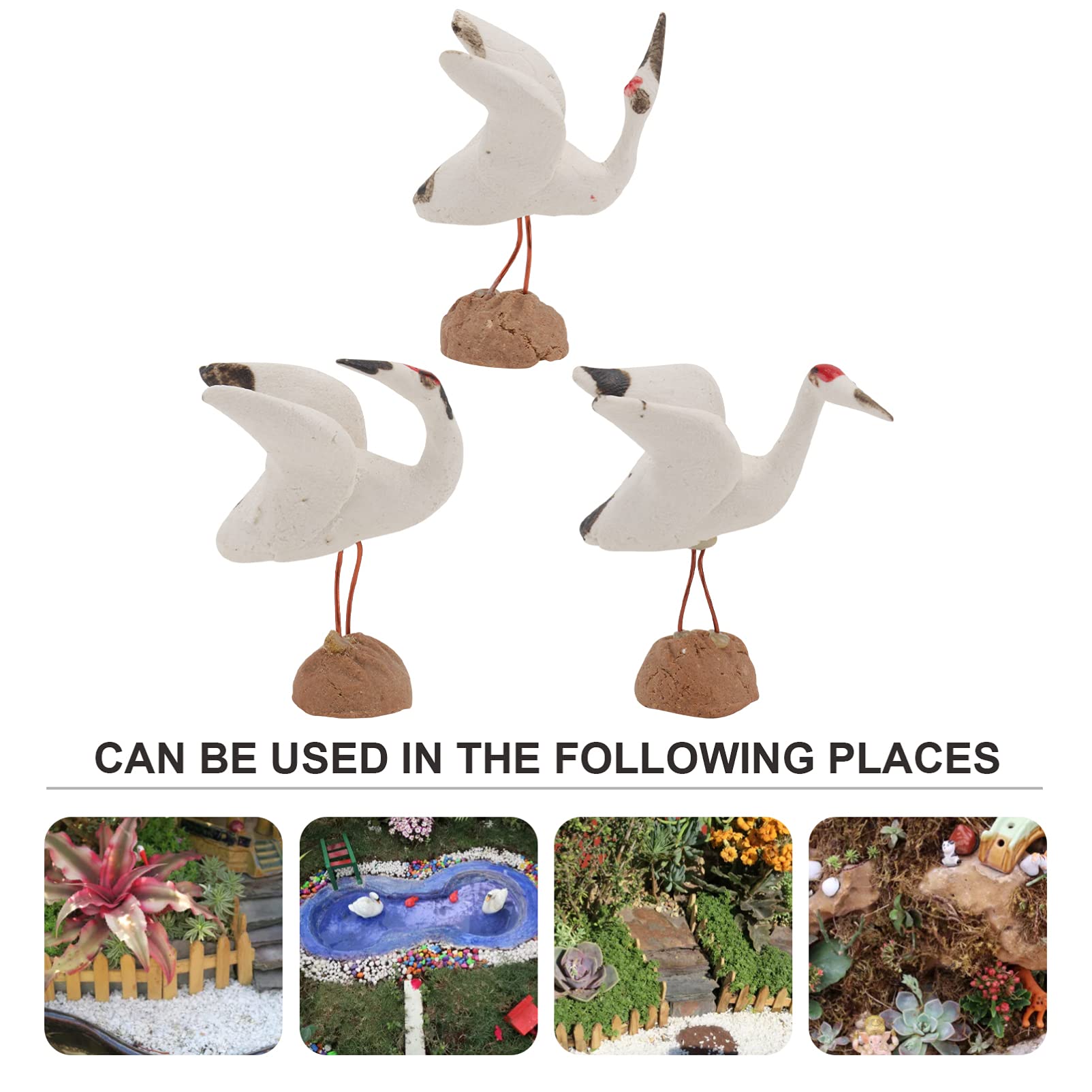 YARNOW 3pcs Miniature White Crane Statue Ceramics Chinese Bird Figurines Ornament for Fish Tank Bonsai Landscape Fairy Garden Decoration