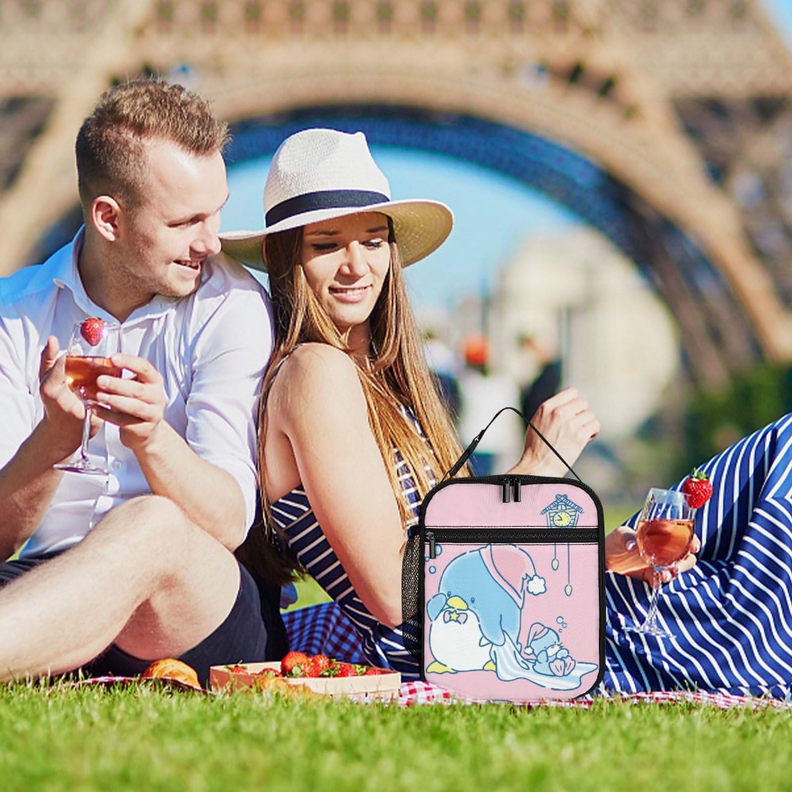 Cartoon Lunch Bag Tuxedosamm Lunch Tote Bag Portable Lunch Box With Pocket for Womens Men