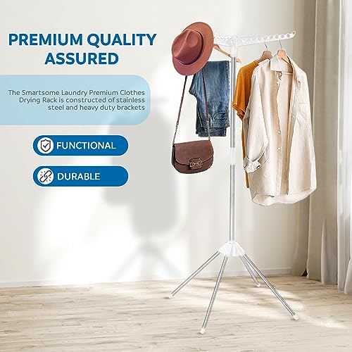 Laundry Drying Rack Foldable 59 Inch Clothes Drying Rack, 3 Rotatable Arms & 4 Sturdy Legs, Folding Clothes Racks for Hanging Clothes in Small Areas (White)