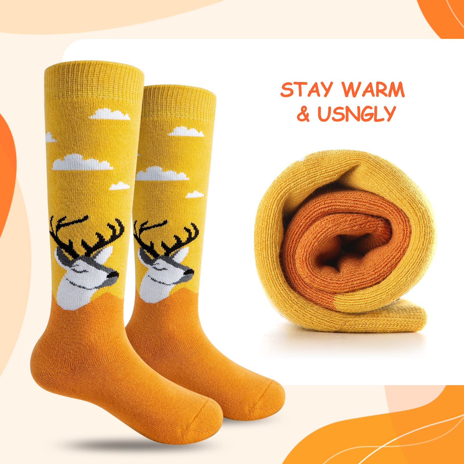 Cimkiz Ski Socks Kids School Clothes Winter Warm Thermal Snow For Boys Girls(2pack /3pack) (2-pack(yellow+gray), Medium(10-13))
